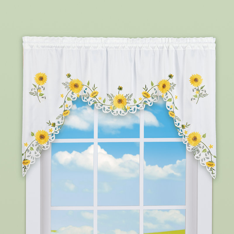 August Grove Embroidered Sunflower Cutout Kitchen Curtains Wayfair